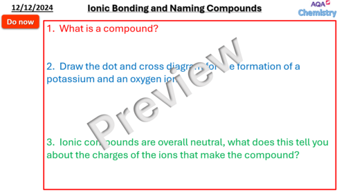 AQA Ionic bonding including naming/writing formula (keboodle C3.3 ...