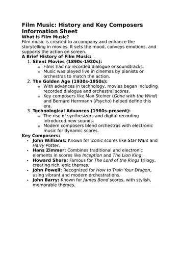 Music Cover - Film Music Comprehension | Teaching Resources