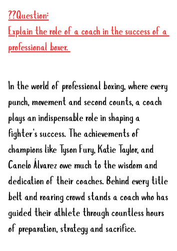 Explain the role of a coach in the success of a professional boxer. An ...