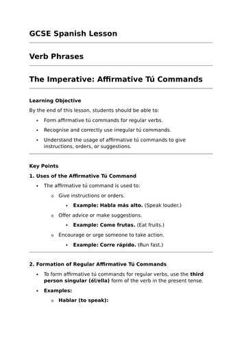 The Imperative Mood - GCSE Spanish Grammar Lesson | Teaching Resources