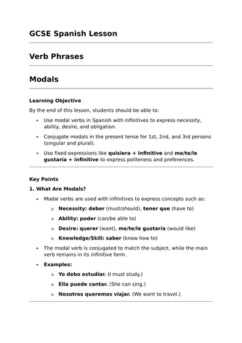VERB PHRASES - GCSE Spanish Lesson Bundle | Teaching Resources
