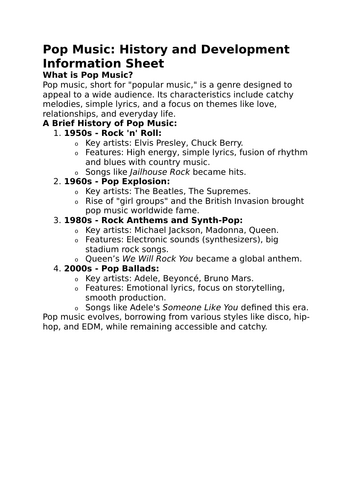 Music Cover - Pop Music Comprehension | Teaching Resources