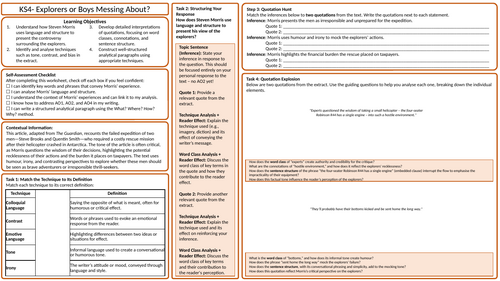 Q4 Explorers or Boys iGCSE Edexcel English Lang | Teaching Resources