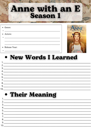 ESL Netflix Series Activity Worksheets on "Anne with an E" - Season 1 ...