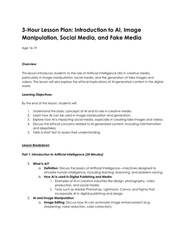 3-Hour Lesson Plan: Introduction to AI, Image Manipulation, Social ...