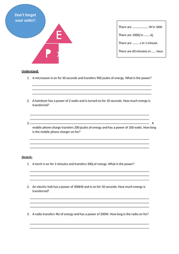 Differentiated Energy Calculations Practice with Answers | Teaching ...