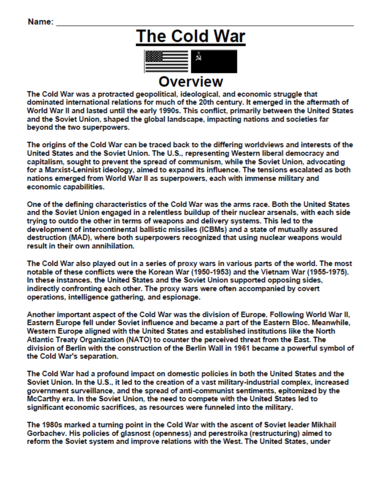 The Cold War Worksheet Packet ( 32 Assignments) | Teaching Resources