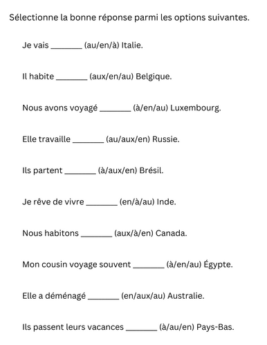 Les Prépositions avec les Pays - prepositions of countries in french ...