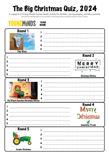 The Big Christmas Quiz, 2024 - In aid of Young Minds | Teaching Resources