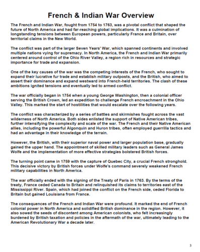 French & Indian War Worksheet Packet ( 12 Assignments) | Teaching Resources