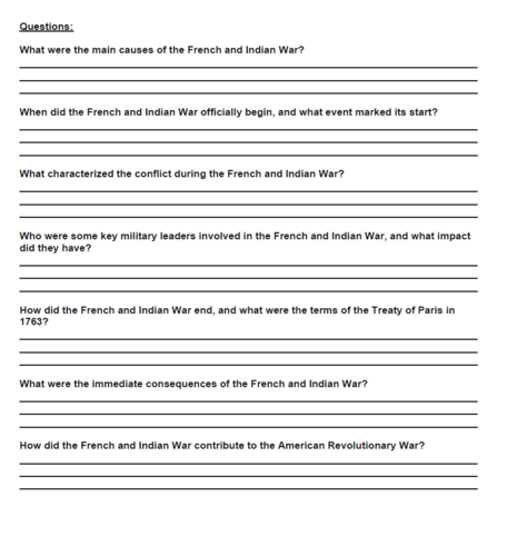 French & Indian War Worksheet Packet ( 12 Assignments) | Teaching Resources