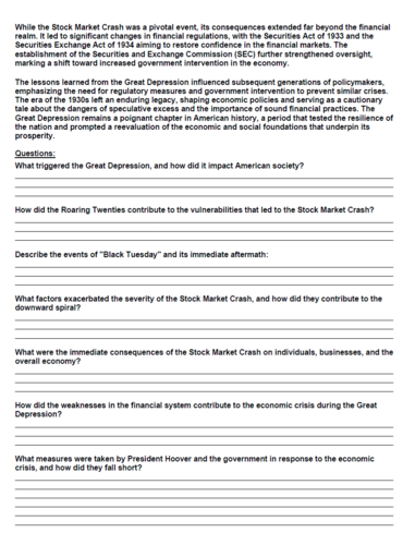 The Great Depression Worksheet Packet ( 29 Assignments) | Teaching ...