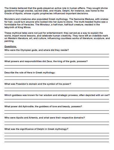 Greek Gods Worksheet Packet (17 Assignments) | Teaching Resources