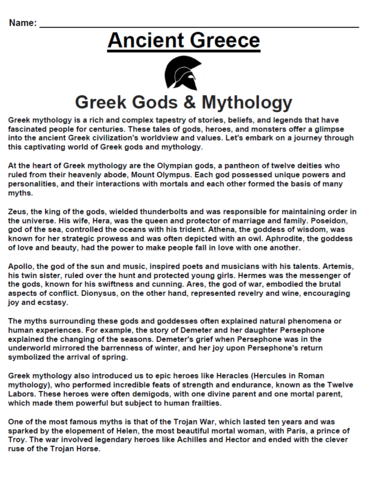 Greek Gods Worksheet Packet (17 Assignments) | Teaching Resources