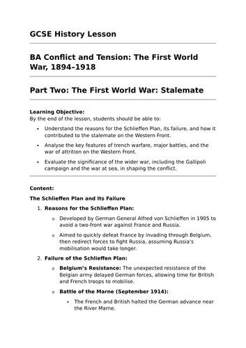 First World War: Stalemate (1894–1918) - GCSE History Lesson | Teaching ...