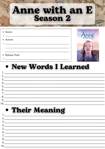 ESL Netflix Series Activity Worksheets on "Anne with an E" - Season 2 ...
