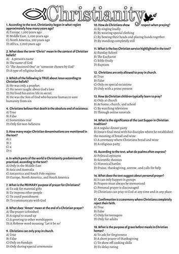 Christianity Reading Comprehension | Teaching Resources