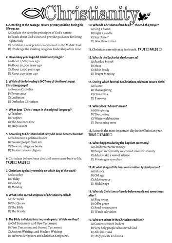Christianity Reading Comprehension | Teaching Resources