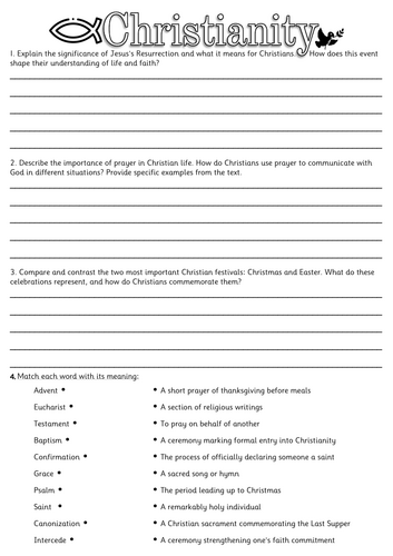 Christianity Reading Comprehension | Teaching Resources