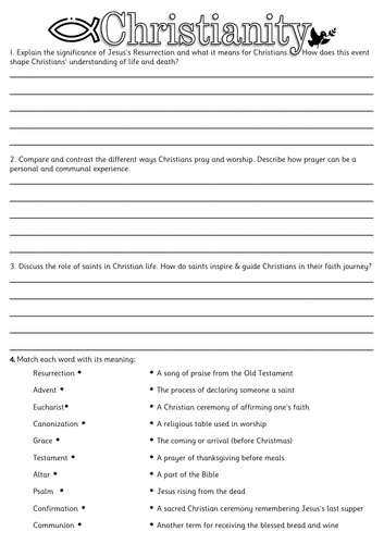 Christianity Reading Comprehension | Teaching Resources