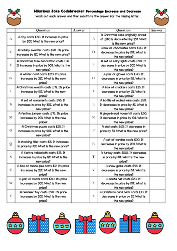 Festive Christmas Percentage Codebreaker Activity: Fun Math Practice ...