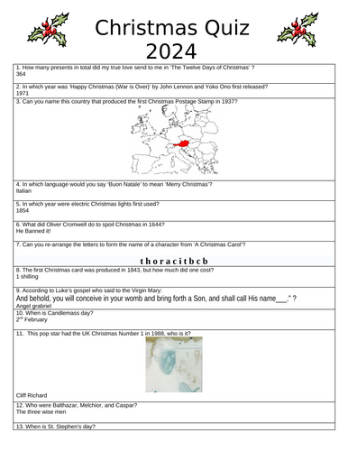 Christmas Quiz 2024 | Teaching Resources