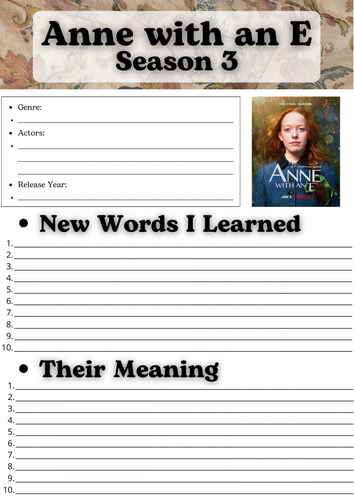 ESL Netflix Series Activity Worksheets on "Anne with an E" - Season 3 ...