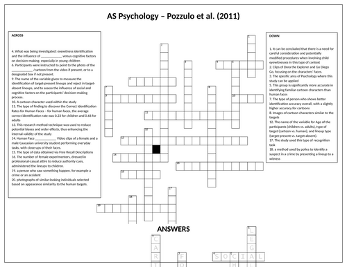 AS Level Psychology Crossword - Pozzulo et al. (2011) WITH ANSWERS ...