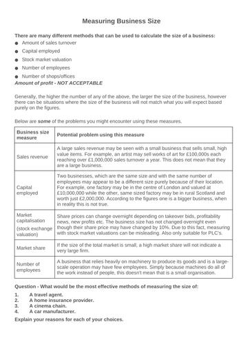 Size Of Business CIE Cambridge International | Teaching Resources