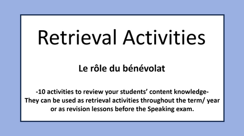 Le bénévolat- Retrieval Practice- A Level French | Teaching Resources