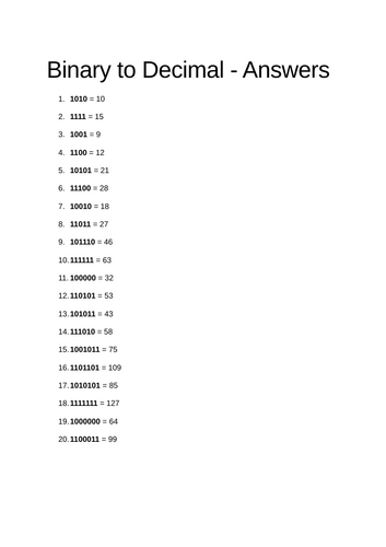 Binary to Decimal conversion lesson for KS3, Computer Science | Teaching Resources