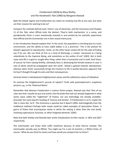 Science and society: ‘Frankenstein’ and ‘The Handmaid’s Tale ...