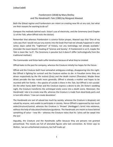 Science and society: ‘Frankenstein’ and ‘The Handmaid’s Tale ...