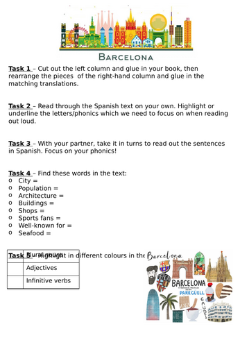KS3 Spanish - Barcelona - Full Unit of lessons and Assessment ...