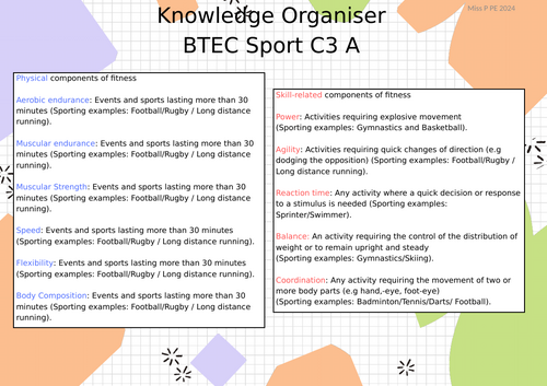 BTEC Sport (Tech Award 2022) Knowledge Organiser and Homework tasks ...