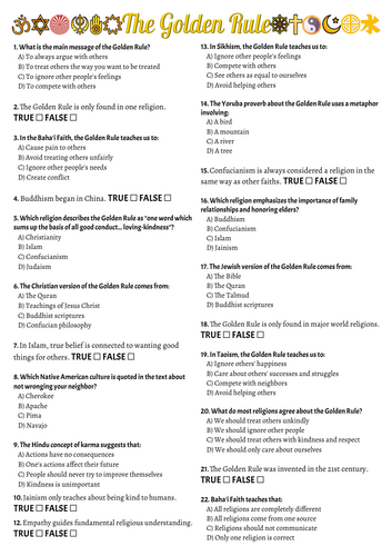 Golden Rule World Religions Reading | Teaching Resources