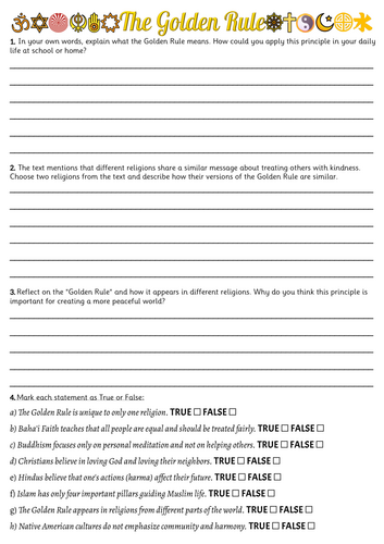 Golden Rule World Religions Reading | Teaching Resources
