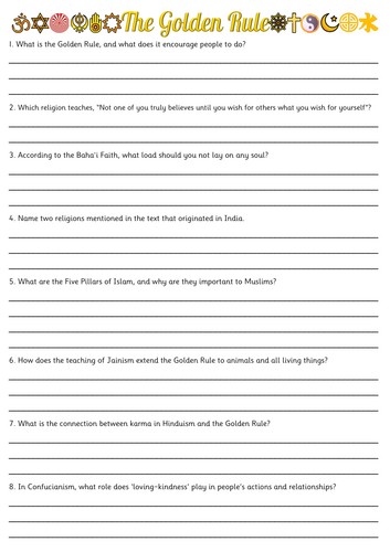 Golden Rule World Religions Reading | Teaching Resources