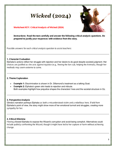 Wicked (2024) Film: Comprehension & Critical Analysis Worksheets ...