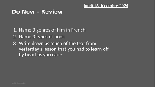 Quiz on cinema and reading - French | Teaching Resources