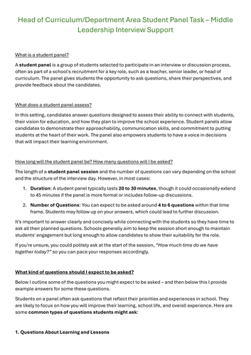 Head of Department | Head of Curriculum | Student Panel Support Guide ...