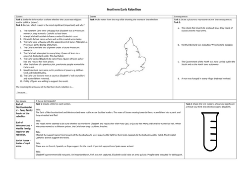 Worksheet: rebellions against Elizabeth | Teaching Resources