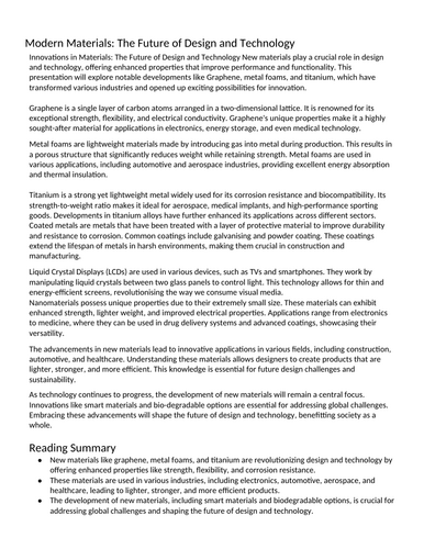 AQA DT - Core Technical Principles: Modern Materials | Teaching Resources
