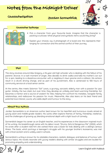 "Notes from the Midnight Driver" Characterisation Lesson | Teaching ...