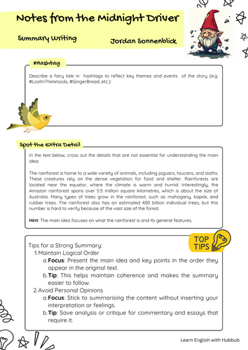 "Notes from the Midnight Driver" Summary Lesson | Teaching Resources