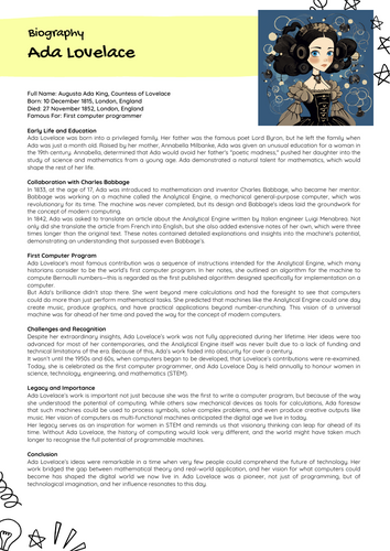 Ada lovelace - Deduction and Speculation Lesson Plan | Teaching Resources