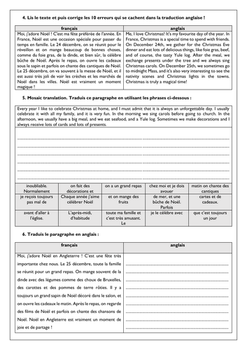 French Christmas GCSE - Noël - Translation Worksheet | Teaching Resources