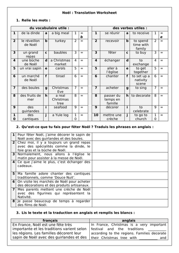 French Christmas GCSE - Noël - Translation Worksheet | Teaching Resources