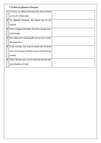 French Christmas GCSE - Noël - Translation Worksheet | Teaching Resources