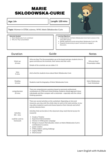 Marie Skłodowska-Curie Lesson Plan | Teaching Resources